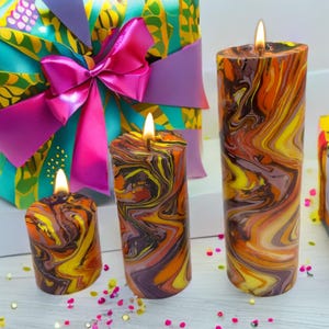 Marbled Pillar Candle Sunrise Swirl Hand-dip Dyed Elegant Home Decor ...
