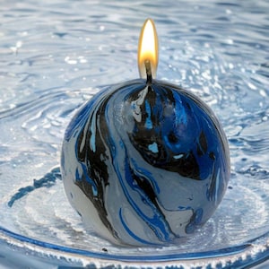 Marbled Ball Candle Blue Ambiance Dip-dyed Sphere Hand Painted Designer ...