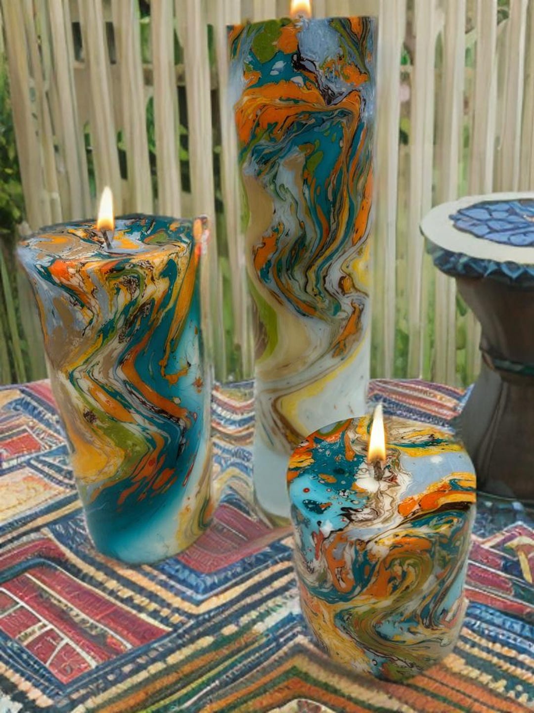 Marbled Pillar Candle Southwestern Swirl Hand-dip Dyed Home Decoration ...