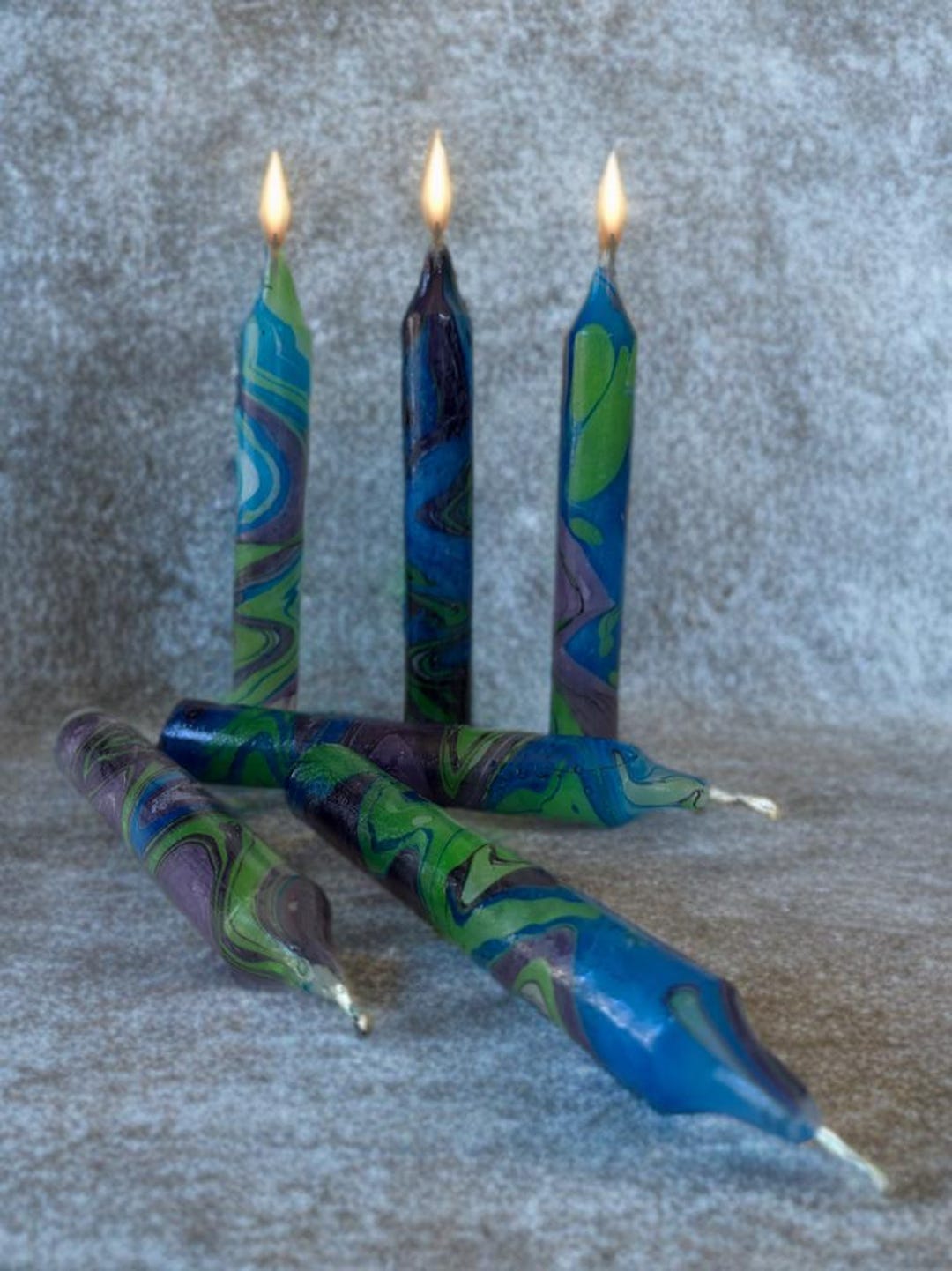 Marbled Candle Set Lava Lamp Purple Blue Green Hand-dyed 5” Mini ...
