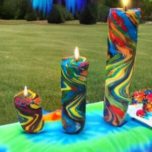 Marbled Pillar Candle Rainbow Swirl Hand-dip Dyed Colorful Tie-dye ...