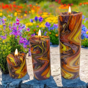 Marbled Pillar Candle Sunrise Swirl Hand-dip Dyed Elegant Home Decor ...