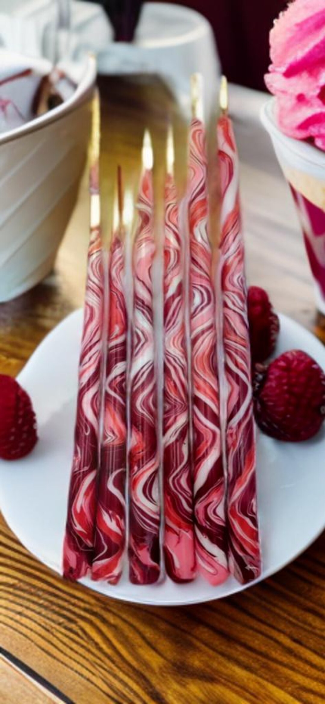 Marbled Taper Candle Raspberry Swirl Romantic Candlelight Dip-dye ...