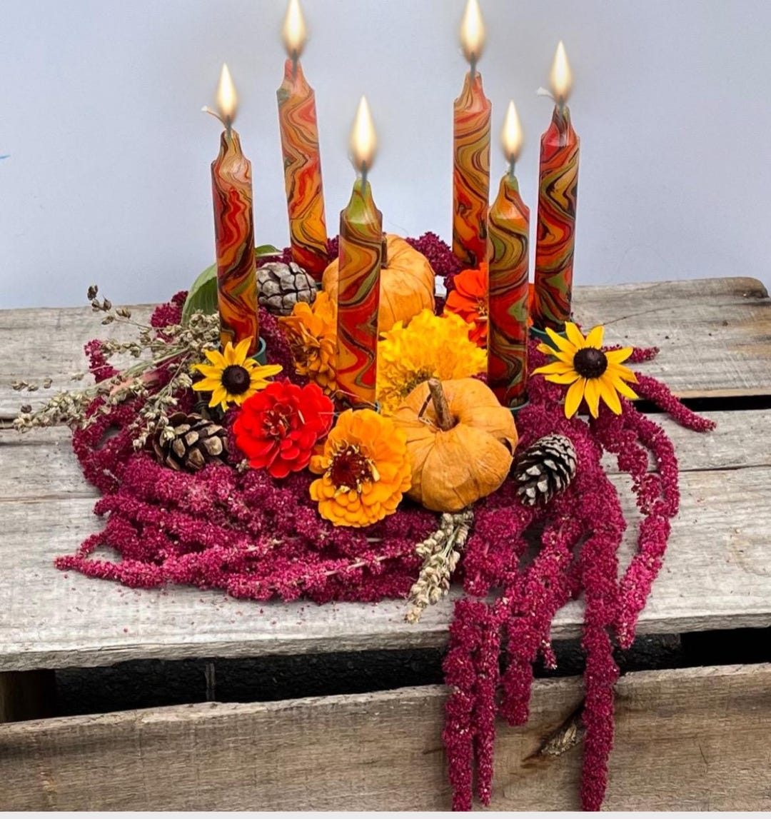 Marbled Candle Set Autumn Swirl Natural Earthtone Handdyed 5” Mini ...