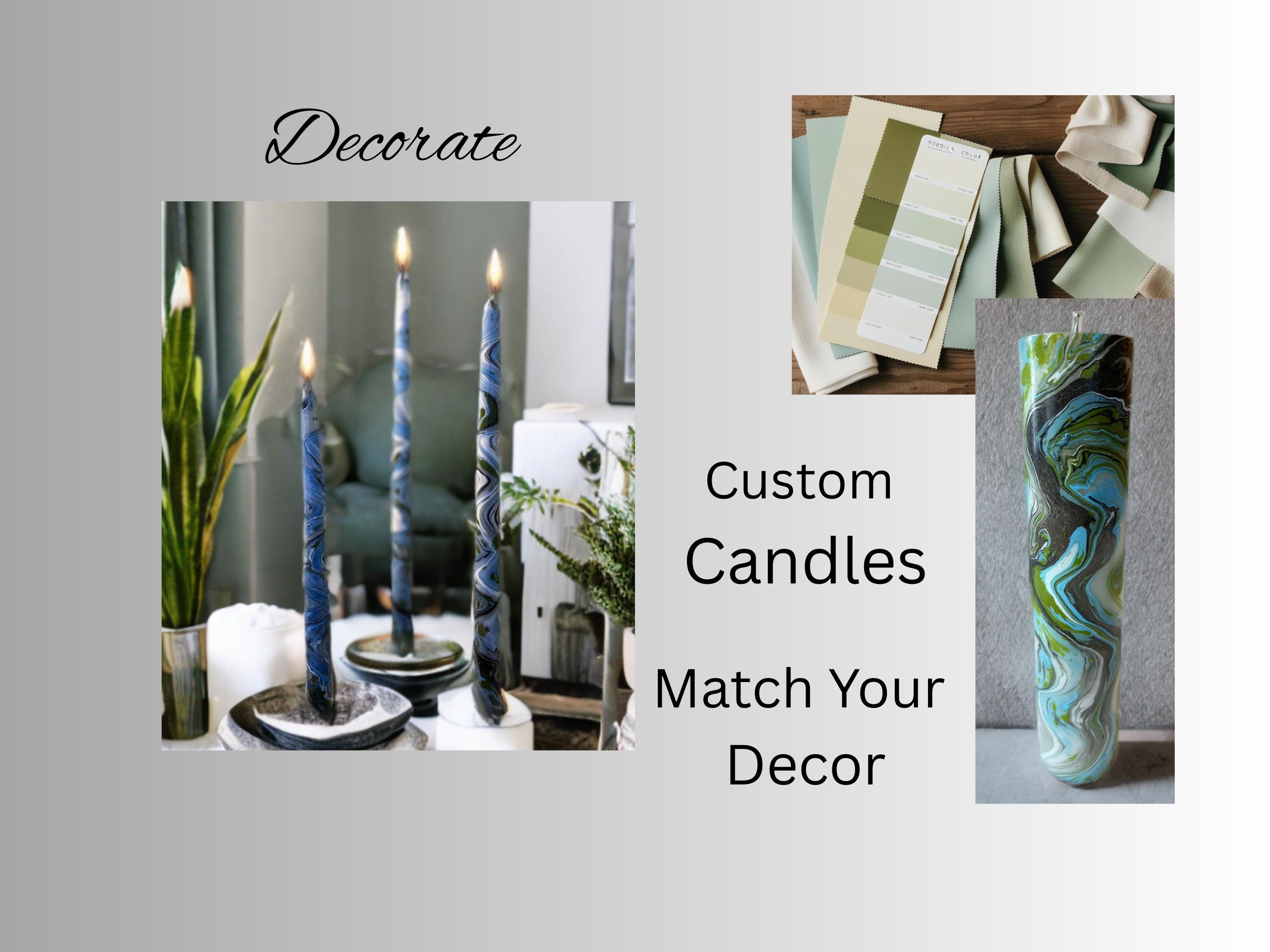 Marbled Taper Candle Ocean Swirl Nautical Wave Dip-dyed Candlestick ...