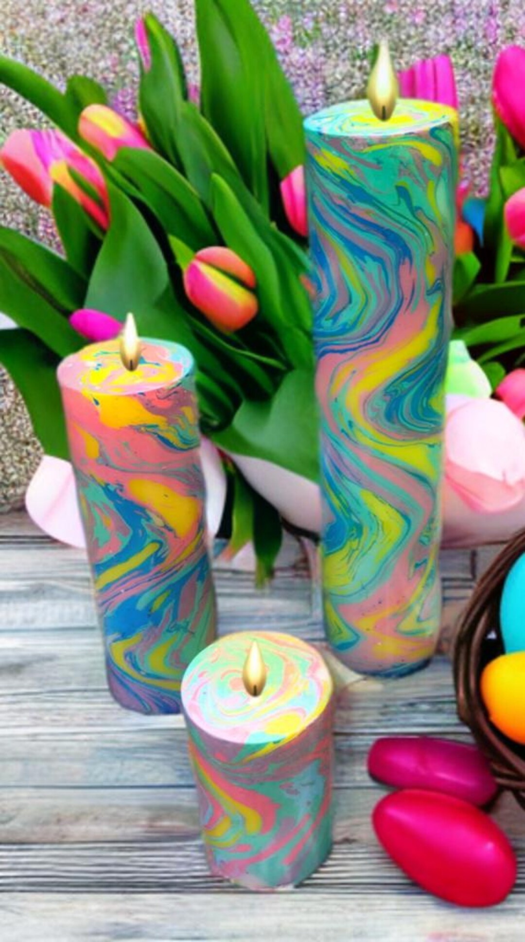 Marbled Pillar Candle Spring Swirl Pastel Hand-dip Dyed Home Decorating ...