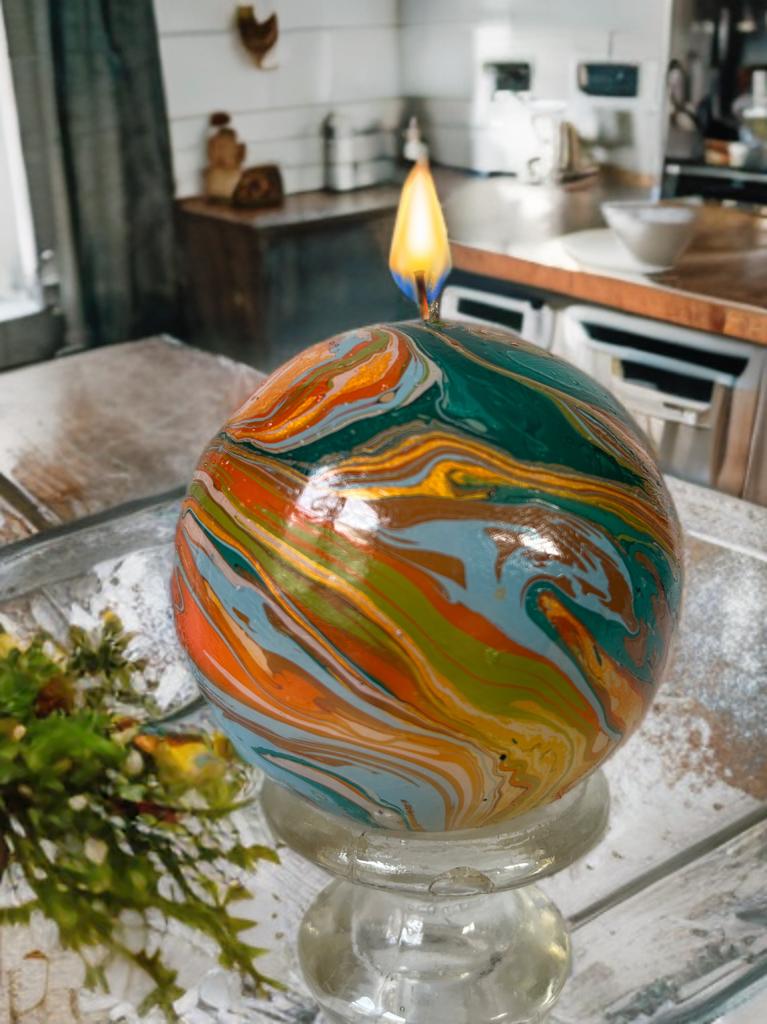 Marbled Ball Candle Southwestern Swirl Earthy Dessert Tie-dyed Sphere ...