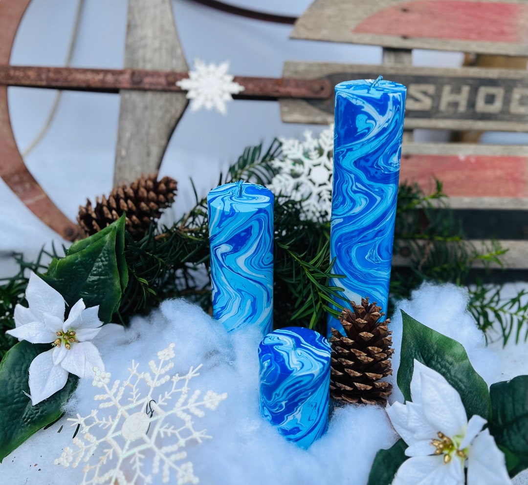 Pillar Candle, Winter Color Scheme, Marbled Candle, Ritual Candle ...