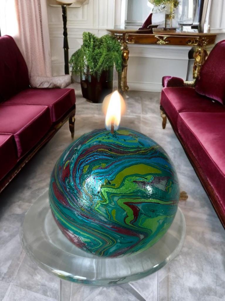 Marbled Ball Candle Royal Swirl Elegant Tie-dyed Sphere Handpainted ...