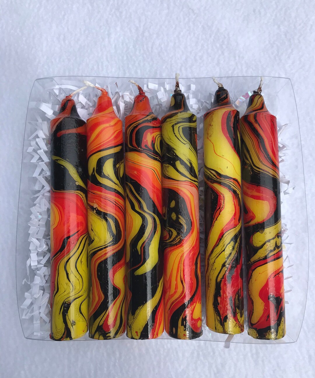 Marbled Candle Set Fire Swirl Magical Hand-dyed 5 Mini Candlesticks ...