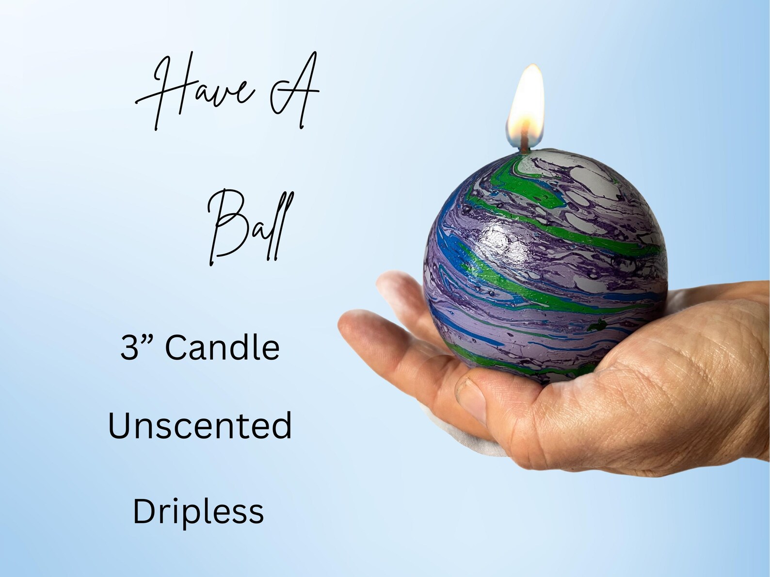 Marbled Ball Candle Aqua Swirl Nautical Dip-dyed Sphere Handpainted ...