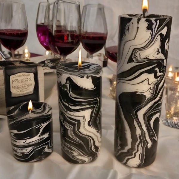 Black Swirl Pillar Candle - Etsy