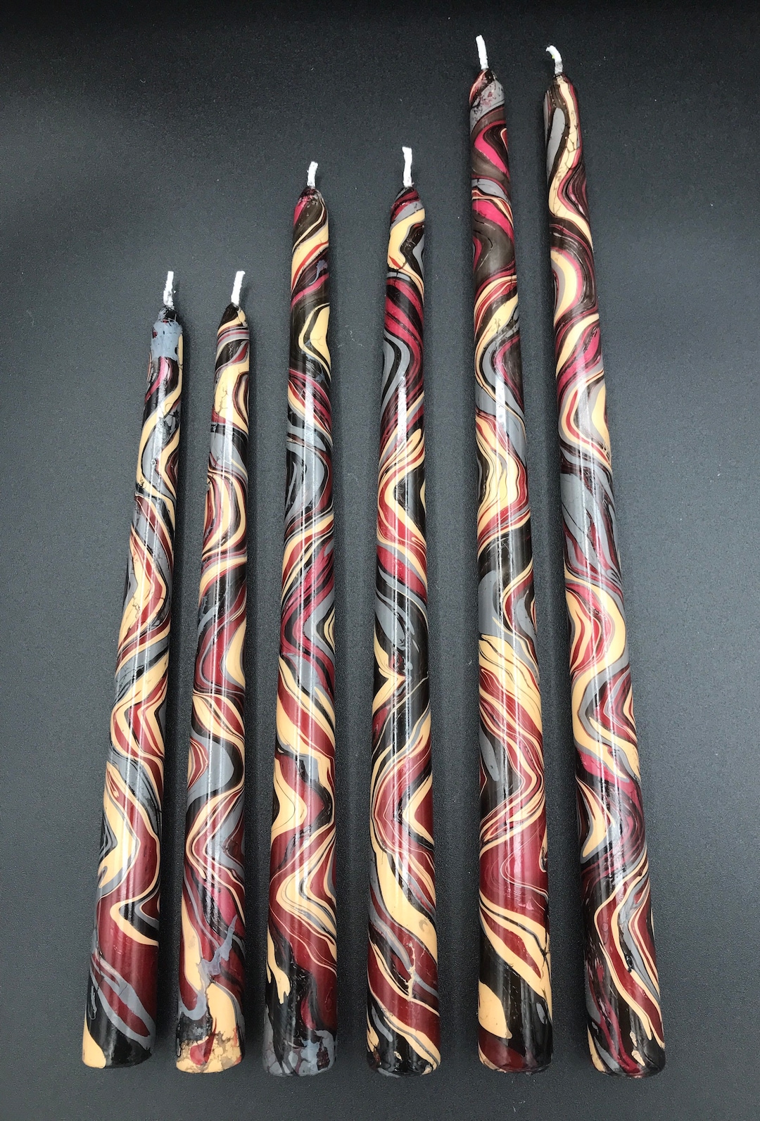 Marbled Candles, Maroon Color Scheme, 10, 12, 14 Taper Candles, Hand ...