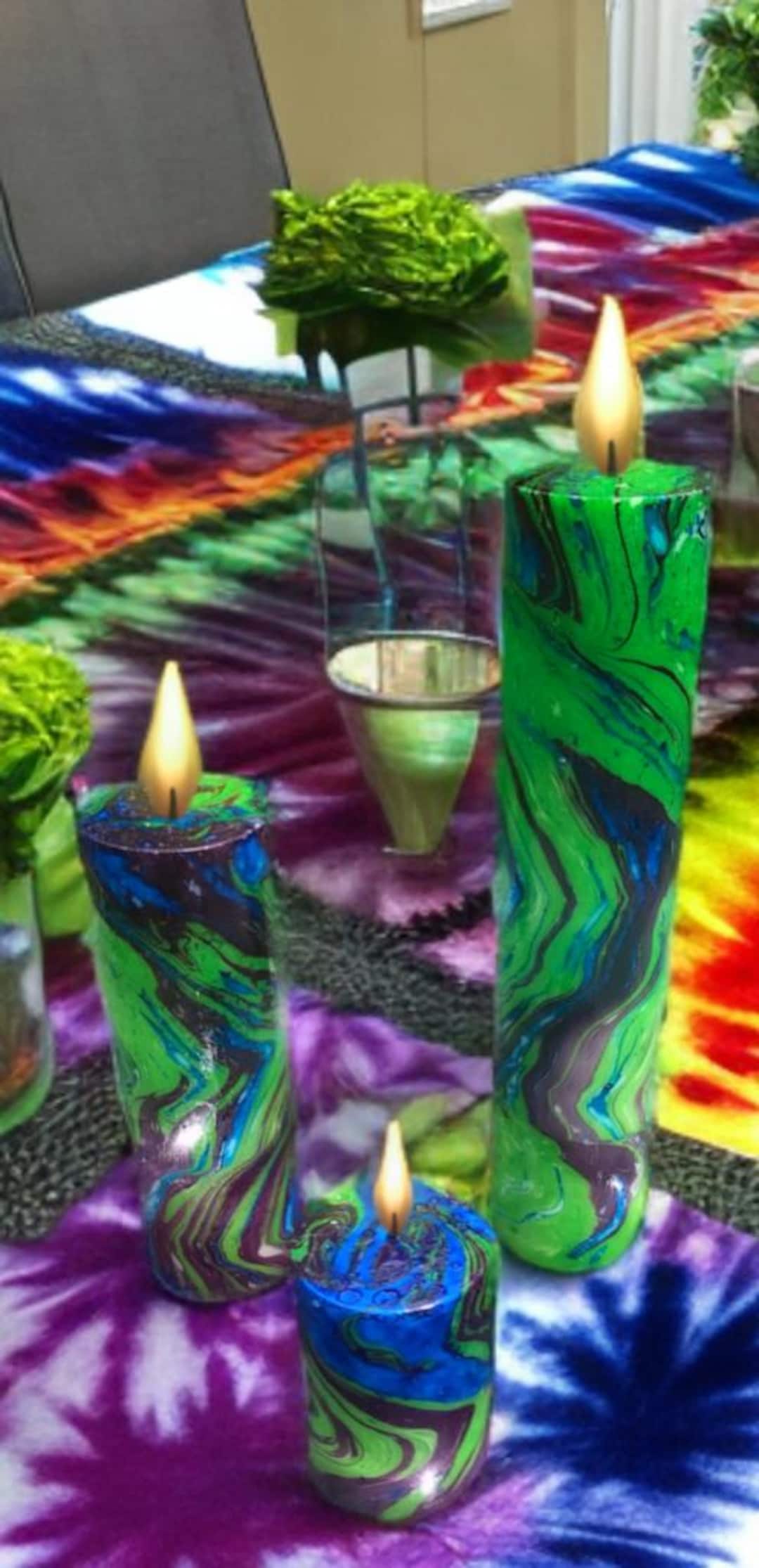 Marbled Pillar Candle Lava Lamp Swirl Hand-dip Dyed Home Decoration ...