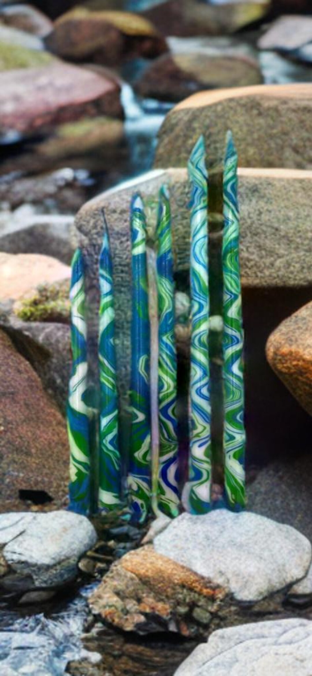 Marbled Taper Candle River Swirl Nautical Waves Dip-dyed Candlestick ...
