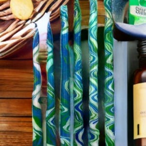 Marbled Taper Candle River Swirl Nautical Waves Dip-dyed Candlestick ...