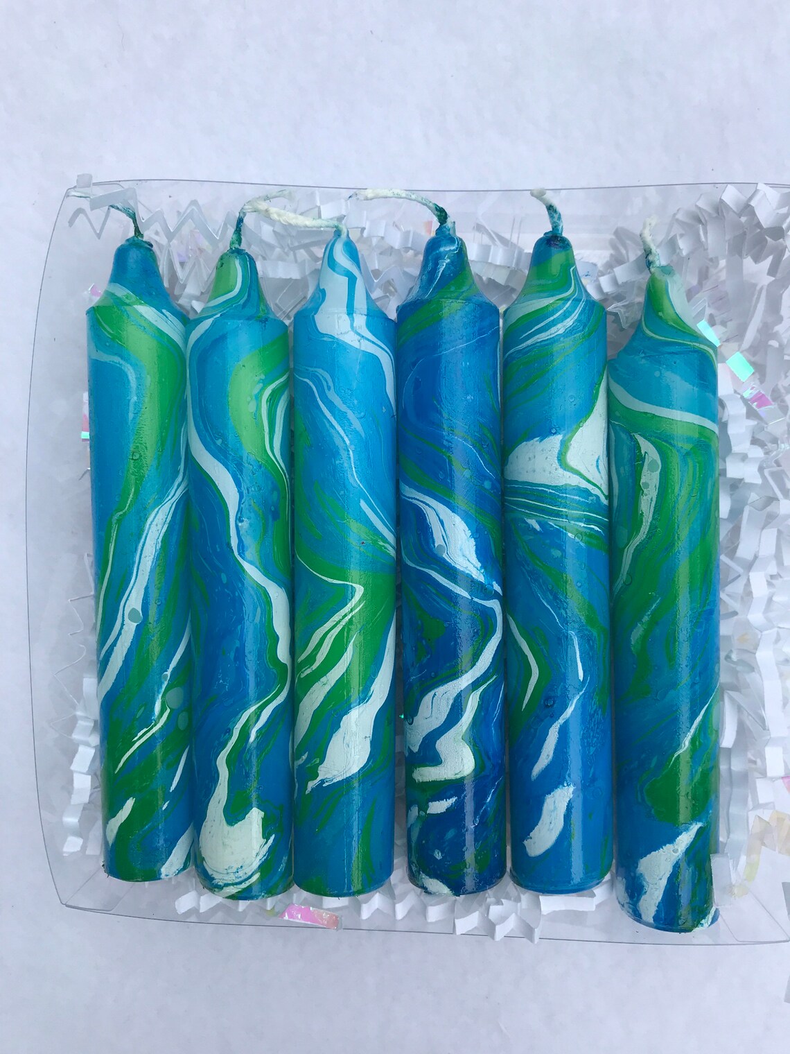 Marbled candles River color scheme 5 straight candle | Etsy