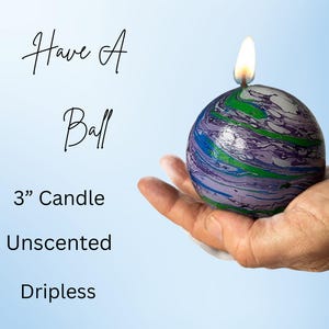 Marbled Ball Candle Blue Ambiance Dip-dyed Sphere Hand Painted Designer ...