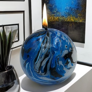 Marbled Ball Candle Blue Ambiance Dip-dyed Sphere Hand Painted Designer ...