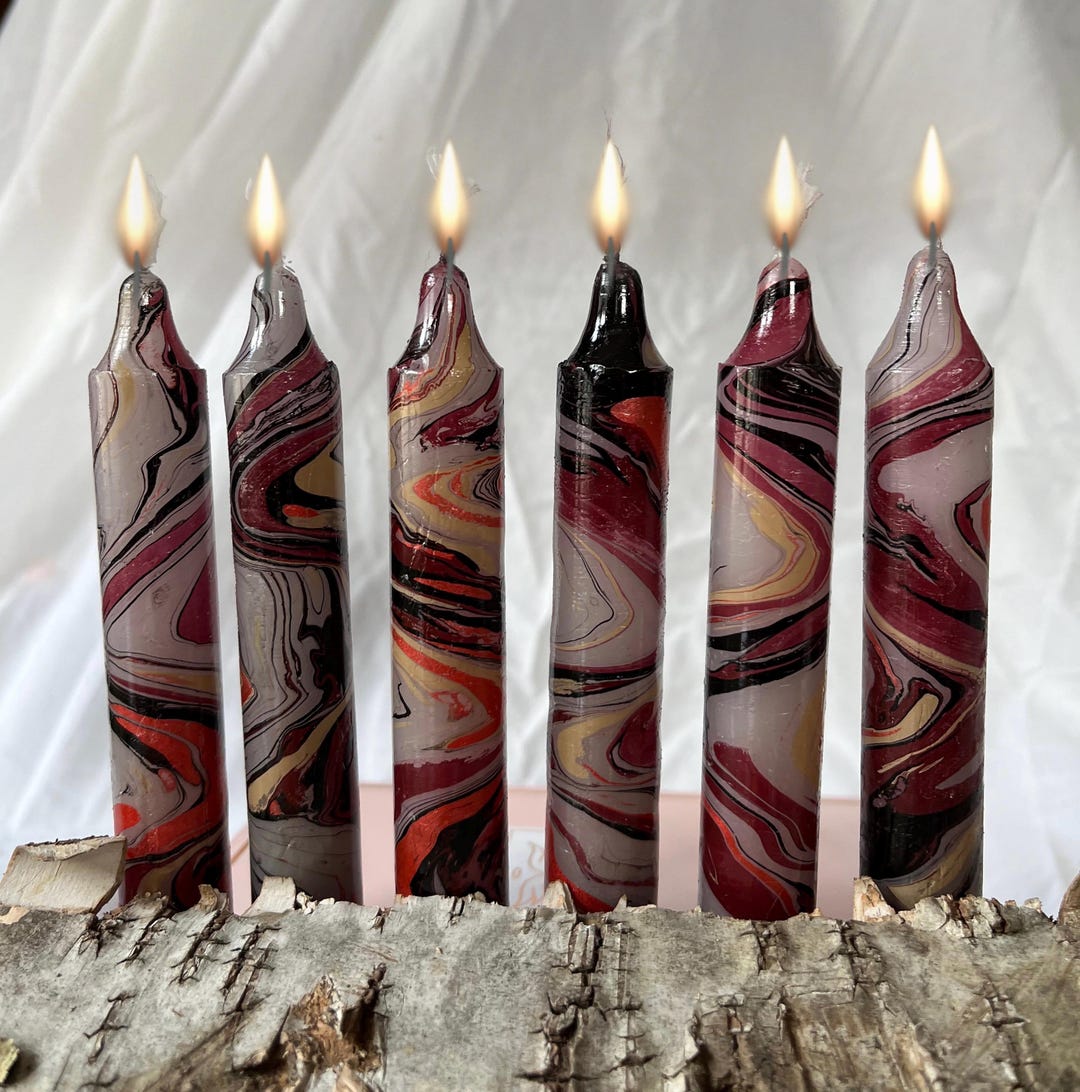 Marbled Candle Set Burgundy Swirl Romantic Hand-dyed 5” Mini ...