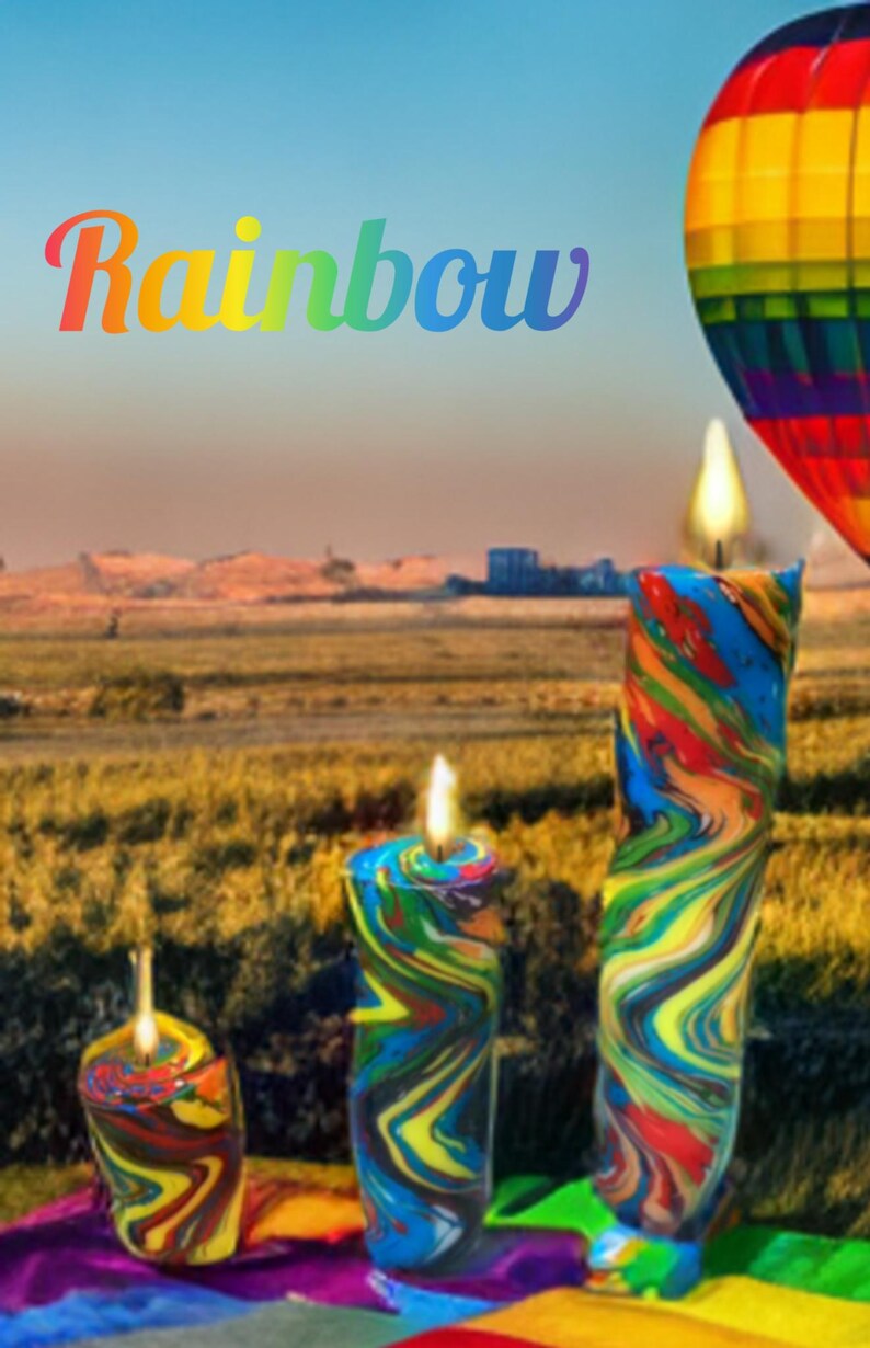 Marbled Pillar Candle Rainbow Swirl Hand-dip Dyed Colorful Tie-dye ...