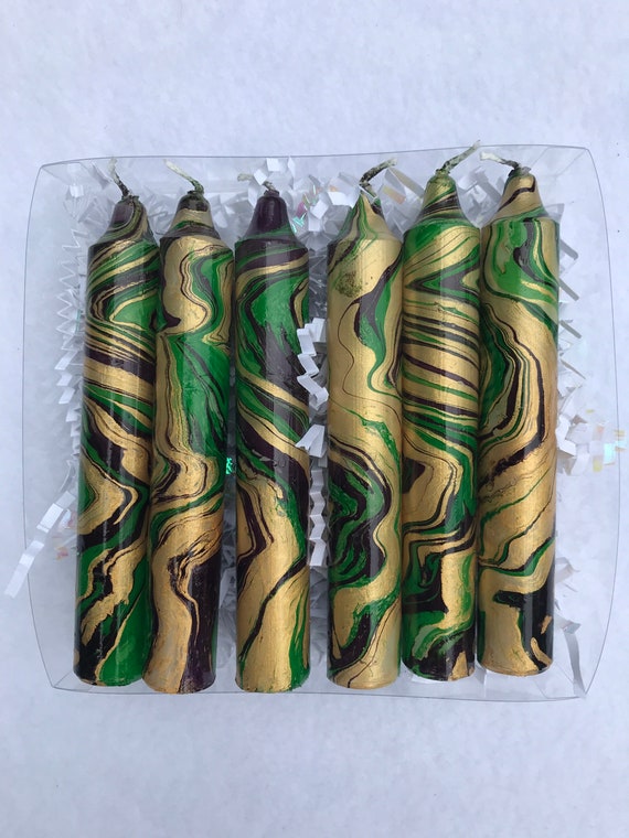 Marbled Candles Mardi Gras Color Scheme 5 Straight Candle | Etsy