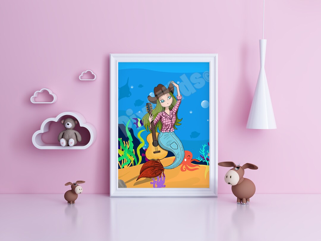 2 X Cute Cowboy Mermaid Self-painted Picture to Print Out for the ...