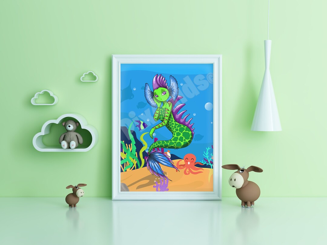 2 X Cute Dinosaur Mermaids DINOS. Self-painted Picture to Print Out for ...