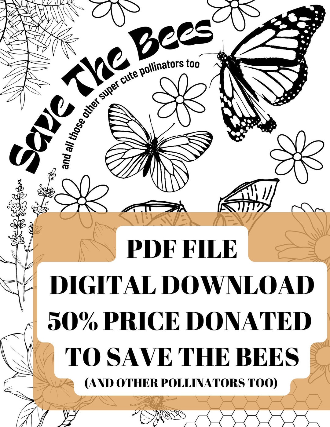 DIGITAL DOWNLOAD PDF Adult Coloring Page for Charity - Save the Bees - Etsy