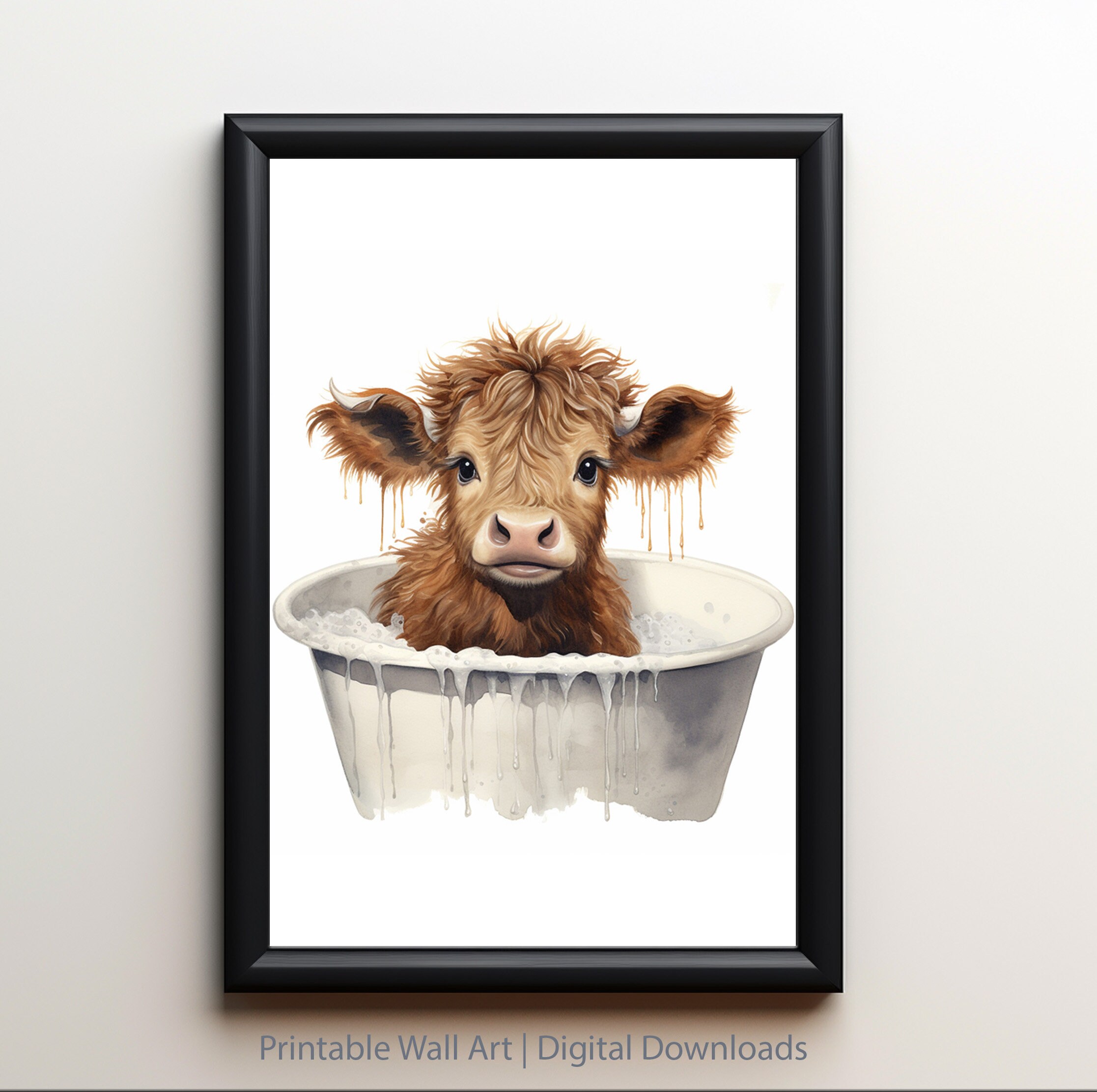 Happy Highland Cow in Tub Printable Wall Art Highland Cow Photo Funny ...