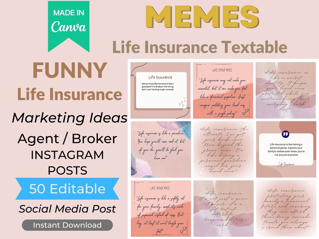 50 Funny Insurance Agent Memes Social Media Template CANVA Templates ...