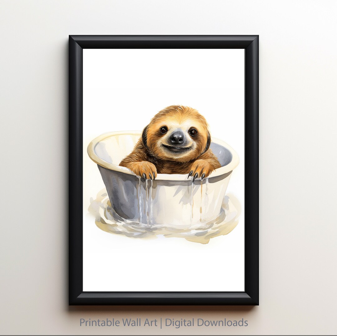 Cute Sloth Bathroom Art Sloth in Tub Sloth Photo Printable Bathroom ...