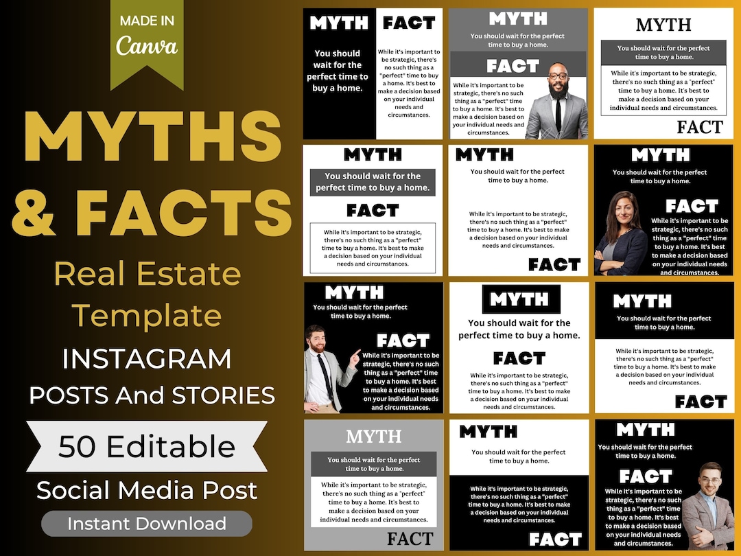 50 Myths & Facts Real Estate Instagram Posts, Editable Canva Templates ...