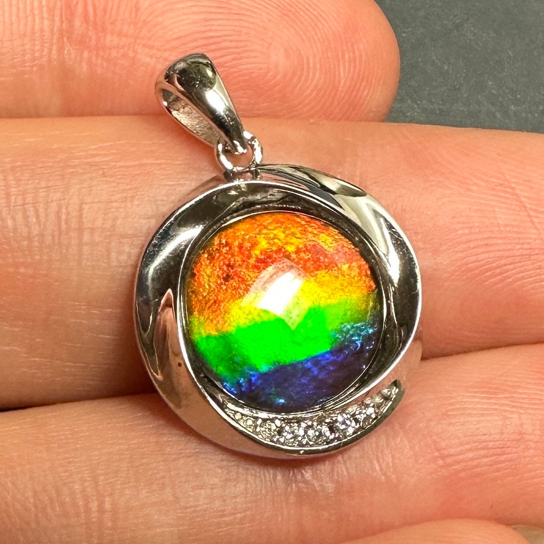 Canadian Ammolite Triplet Pendant Sterling Silver Multicolor Gemstone ...