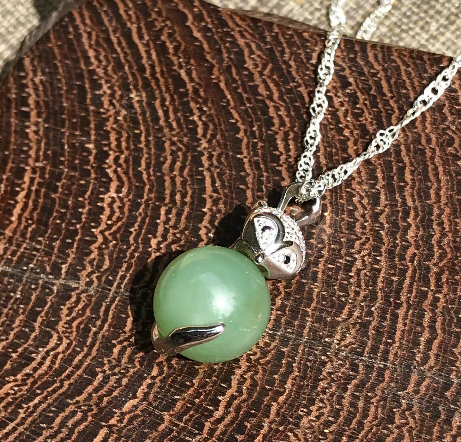 BC Jade Pendent Natural Nephrite Green Jade Fox Sterling Silver 12 Mm ...
