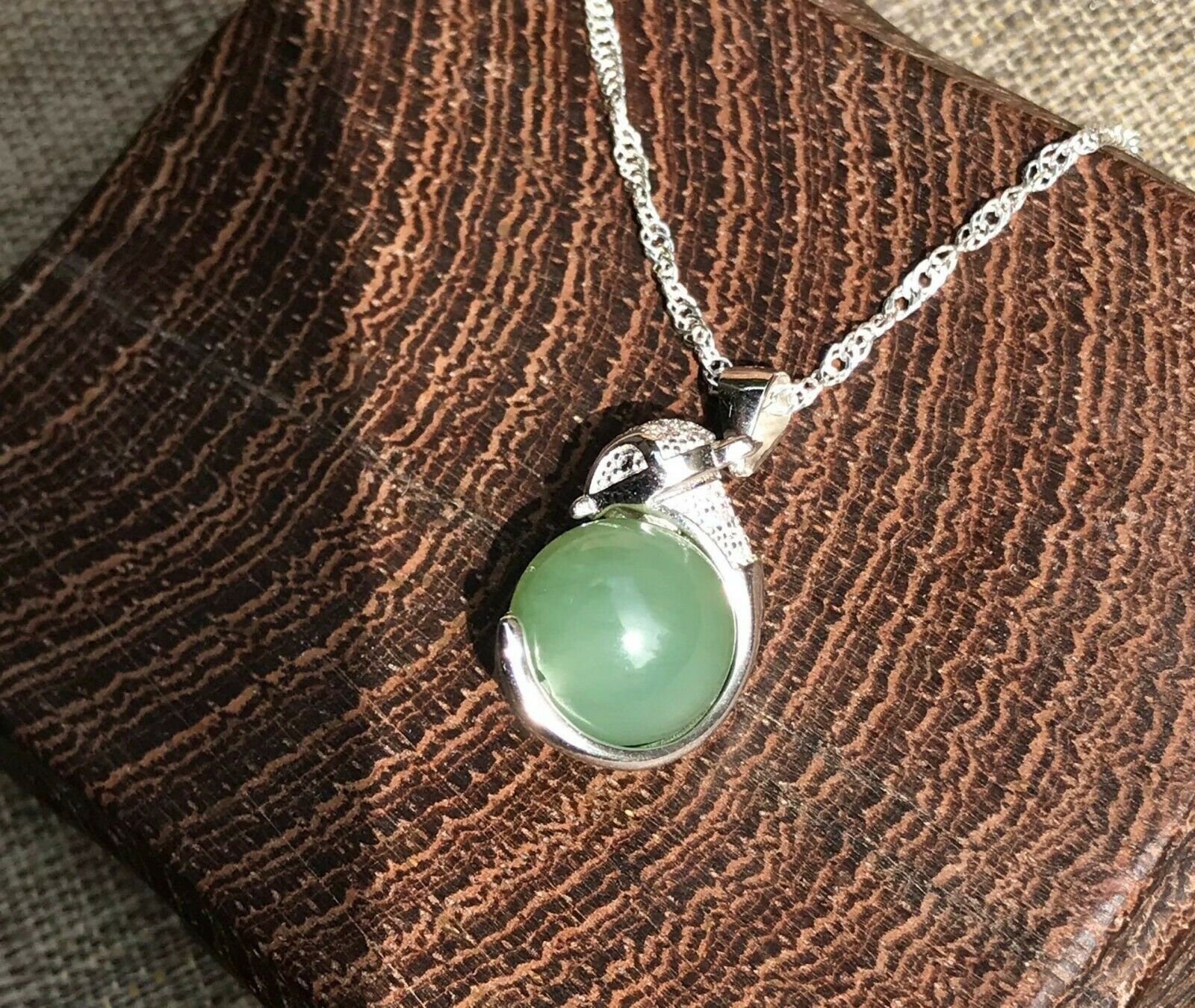 BC Jade Pendent Natural Nephrite Green Jade Fox Sterling Silver 12 Mm ...