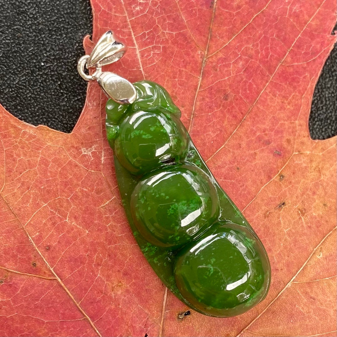 Authentic Jade Pendant Lucky Pea Natural Nephrite Jade 33X14X7 Mm 1238 ...