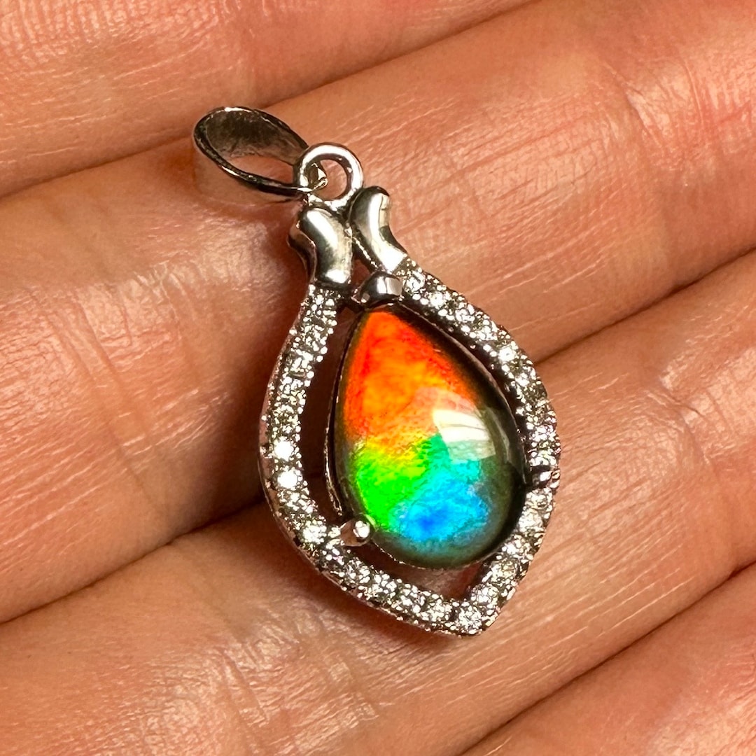 Canadian Ammolite Triplet Pendant Sterling Silver Multicolor Gemstone ...