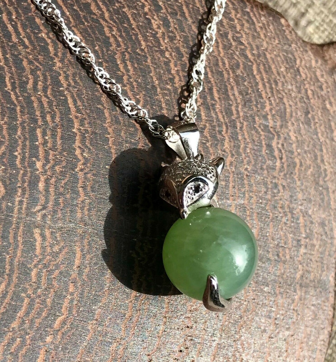 BC Jade Pendent Natural Nephrite Green Jade Fox Sterling Silver 12 Mm ...