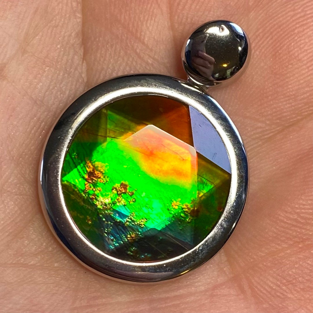 Canadian Ammolite Pendant Rainbow Color Sterling Silver 23.3 Mm #2860 ...
