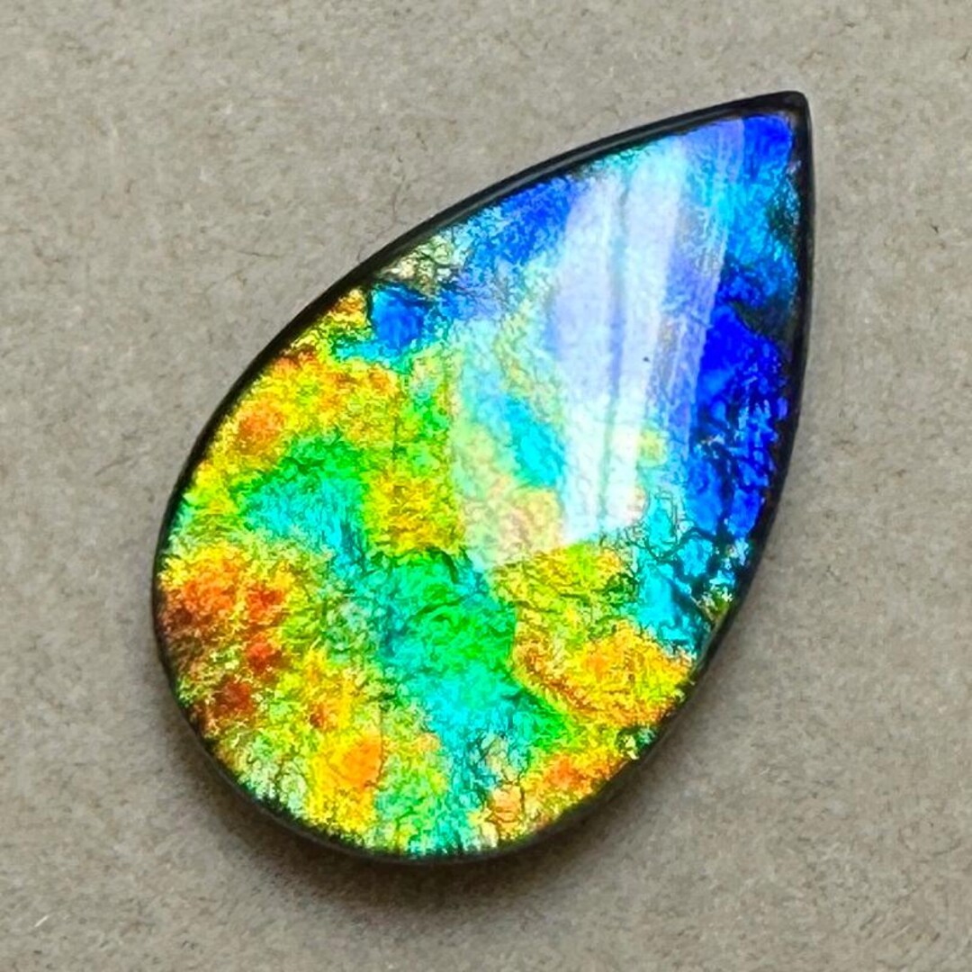 Natural Canadian Ammolite Pear Cabochon, Blue Green Ammolite Gemstone ...