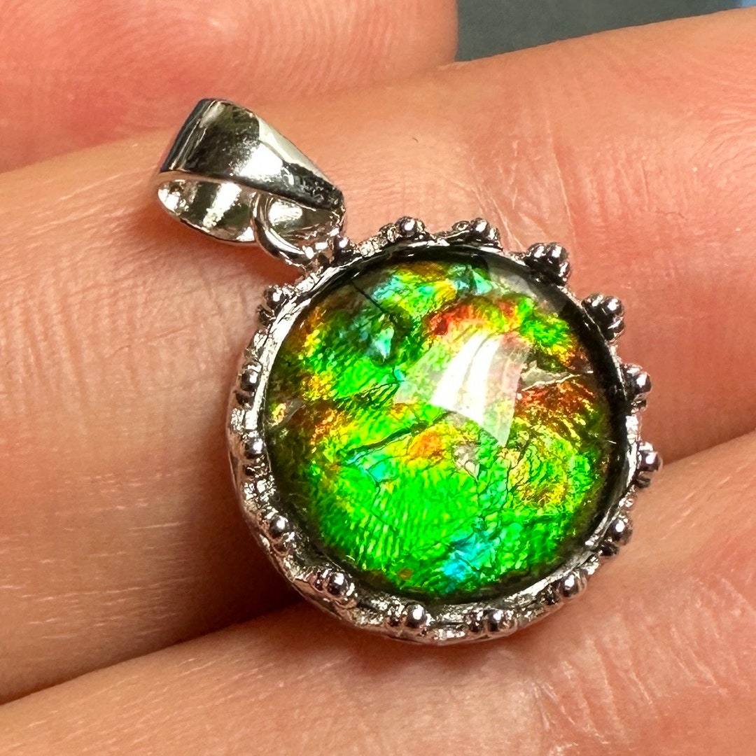 Canadian Ammolite Triplet Pendant Sterling Silver Multicolor Gemstone ...