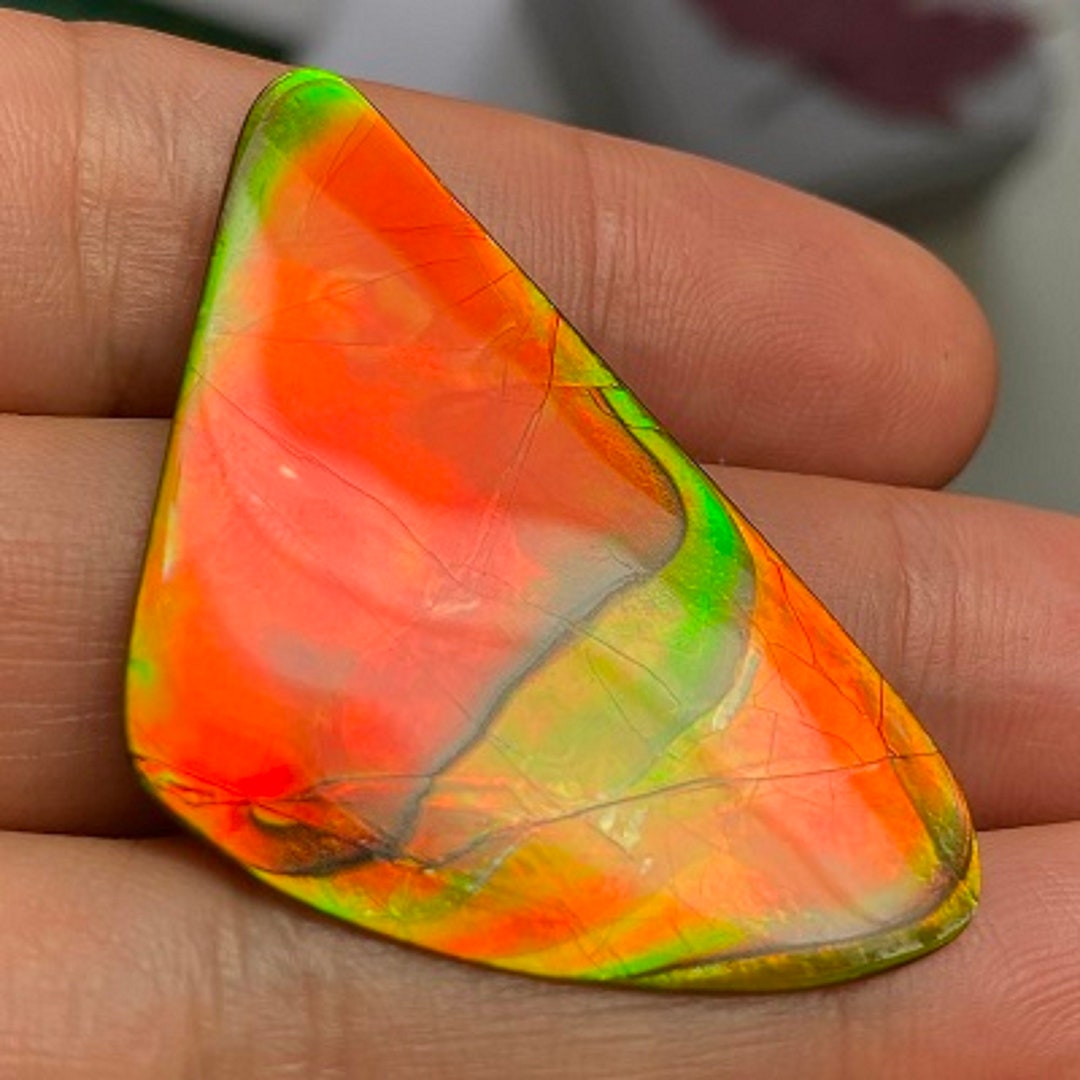 Canadian Ammolite Ammonite Gemstone Double-sided 46X27X2.2 Mm Hand ...