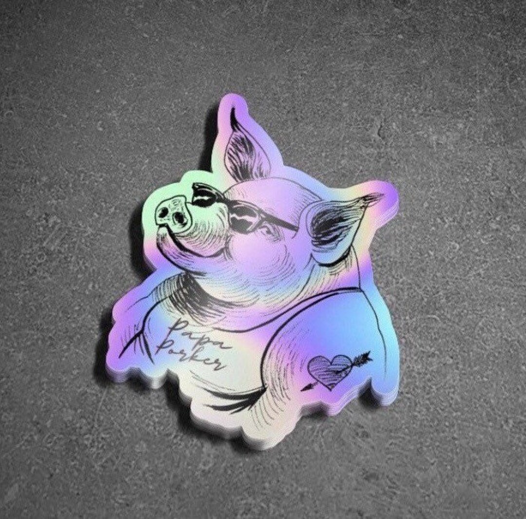 3 Papa Porker Holographic Sticker, Holographic Stickers, Pig Sticker ...