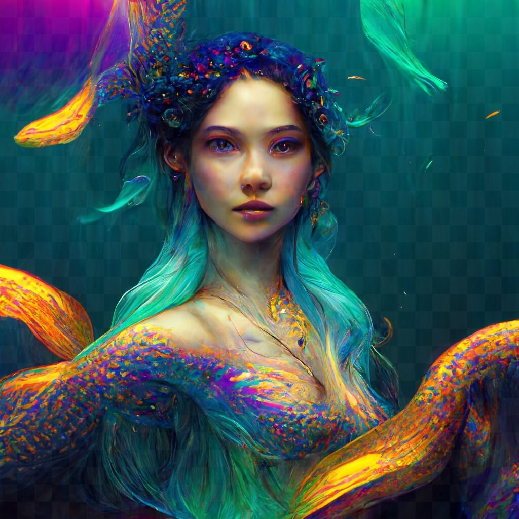 MERMAID ART PRINT – Gothic Fantasy Art Creature – Iridescent Mermaid ...