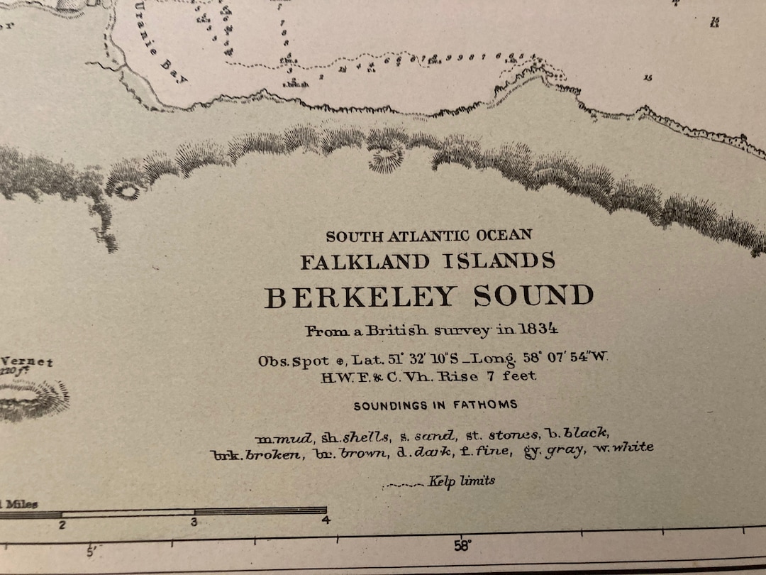 Map of Falkland Islands Berkeley Sound 21" X 30" Soundings Chart. - Etsy