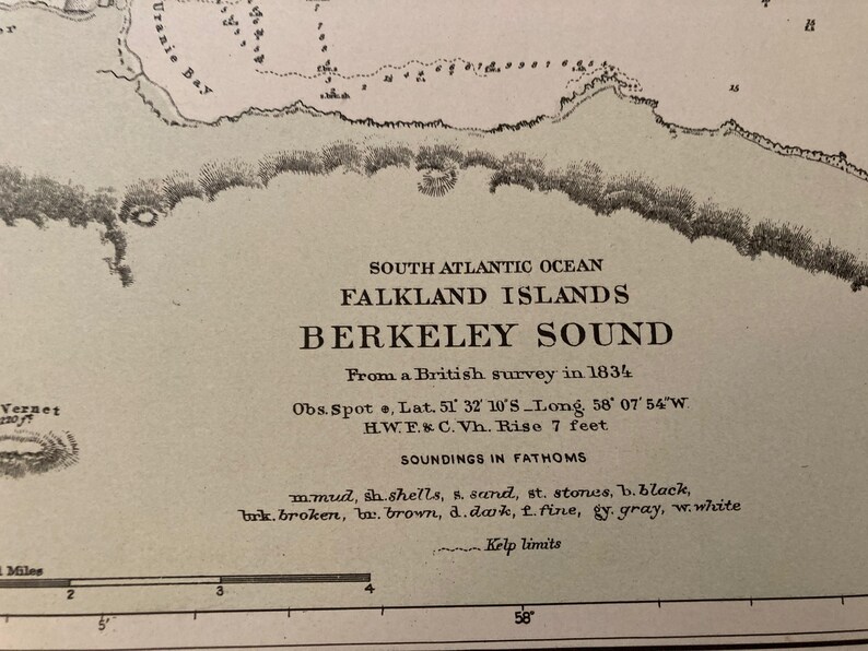 Map of Falkland Islands Berkeley Sound 21 X 30 Soundings Chart. - Etsy