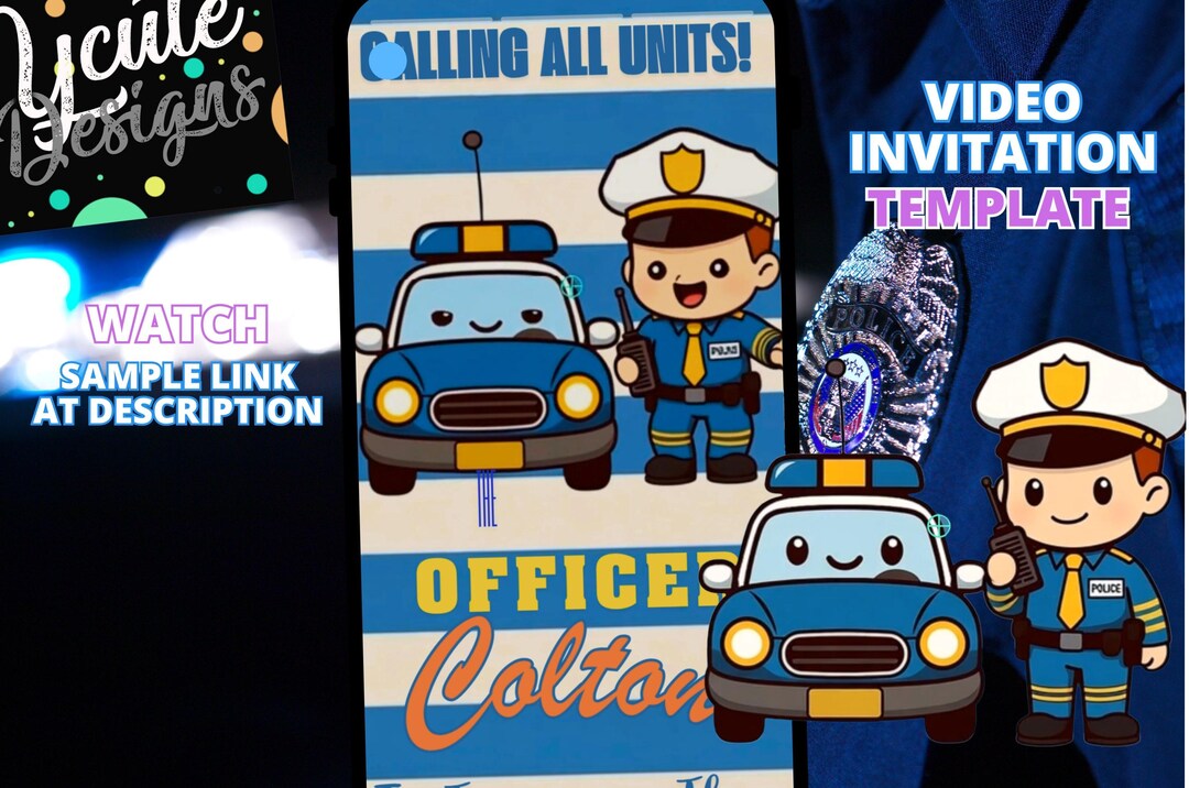 Cops and Robbers Police Car Birthday Video Invitation | Editable Canva ...