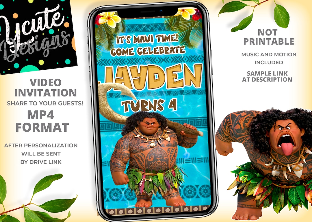Maui Boy Birthday Party Invitation, Video Animated Invitation, Luau or ...