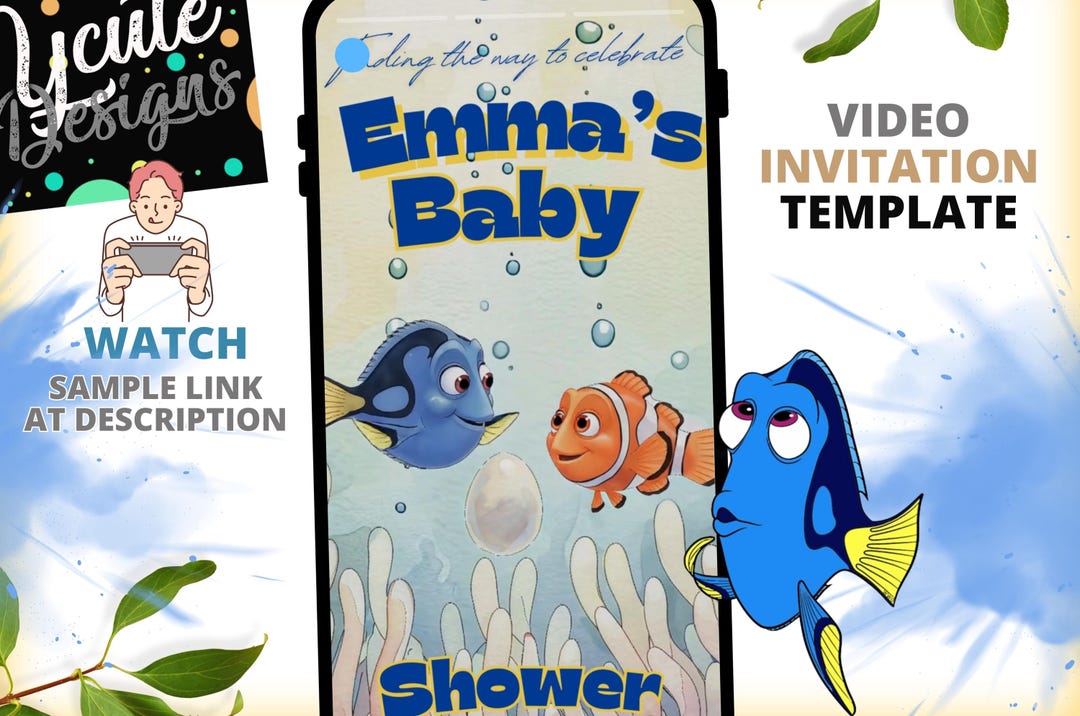 Finding Dory Baby Shower Video Invitation Template | Editable Canva ...